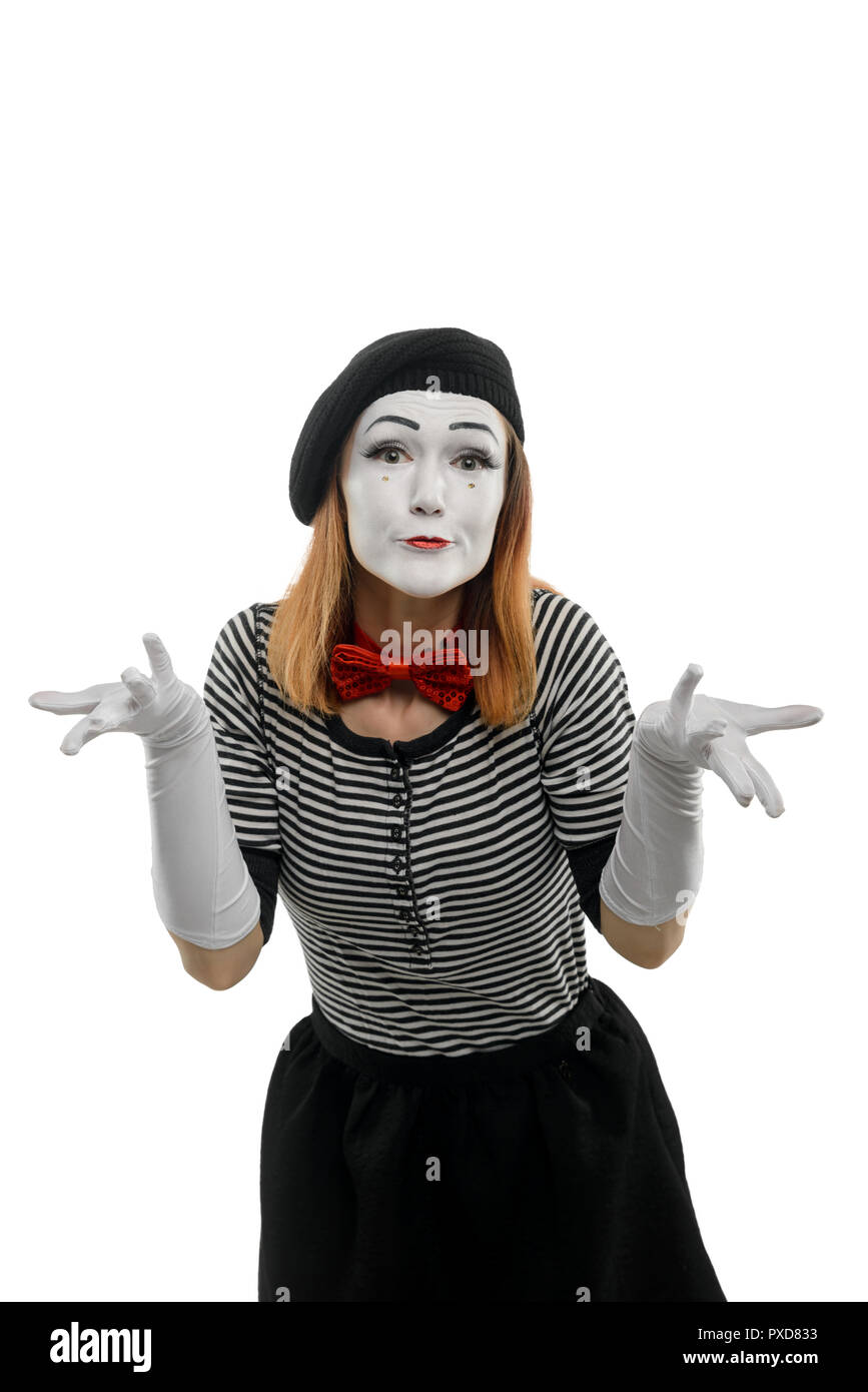 Female mime is confused Stock Photo - Alamy