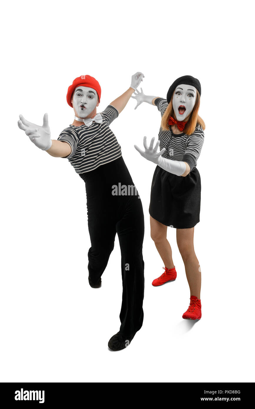Two dancing mimes on white Stock Photo - Alamy