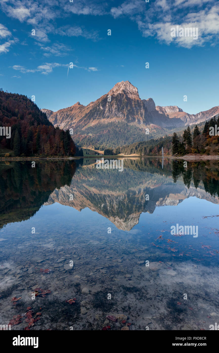 autumn color mountain landscape and lake in the Swiss Alps Stock Photo ...