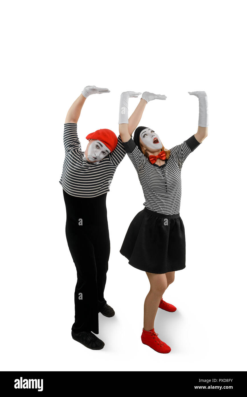 Two mimes posing on white Stock Photo - Alamy