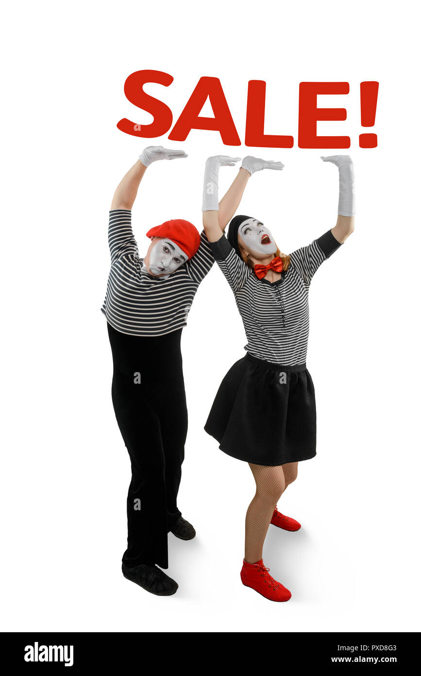 Two mimes posing on white Stock Photo - Alamy