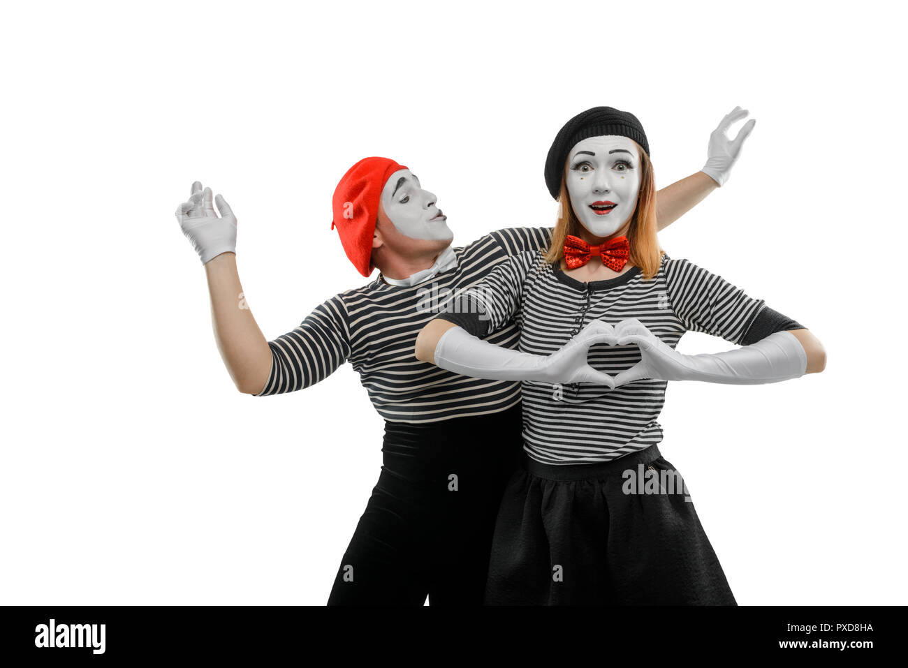 Two mimes on white background Stock Photo - Alamy