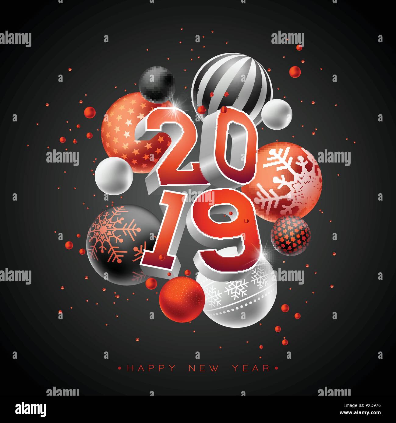 2019 Happy New Year illustration with 3d typography lettering and ...