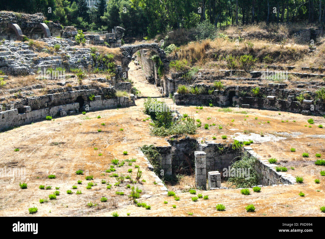 Ruins of Altar of Hiero II in the archaeological park at Siracusa ...