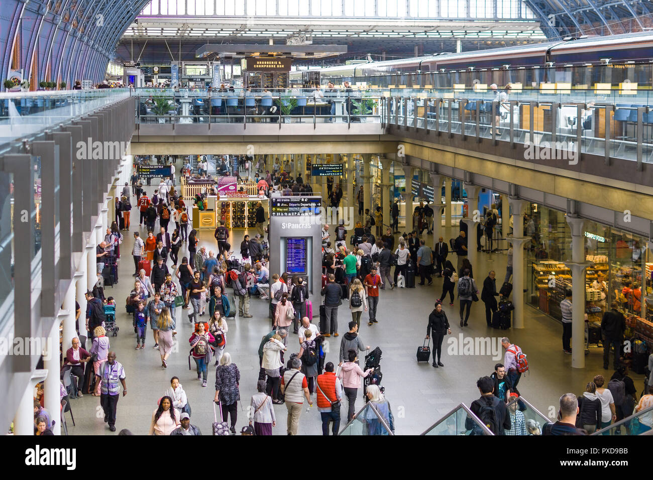 View of The Arcade shopping area in St Pancras International with ...
