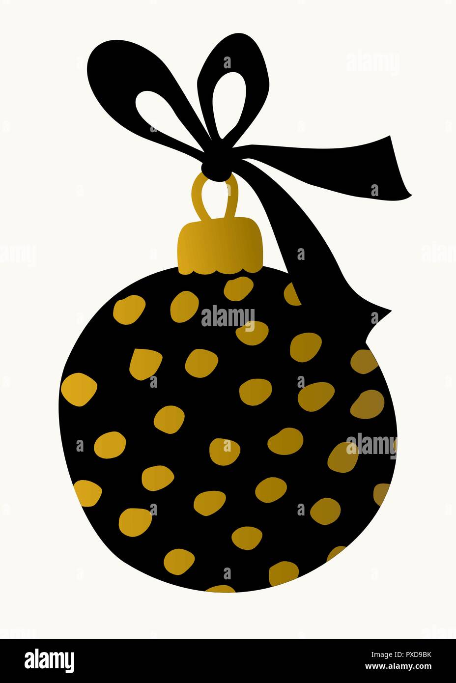 Christmas design with a bauble in gold and black on white background ...
