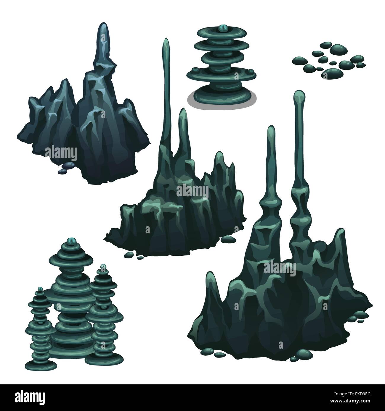 The set of arrangements of rocks isolated on white background. Cartoon ...