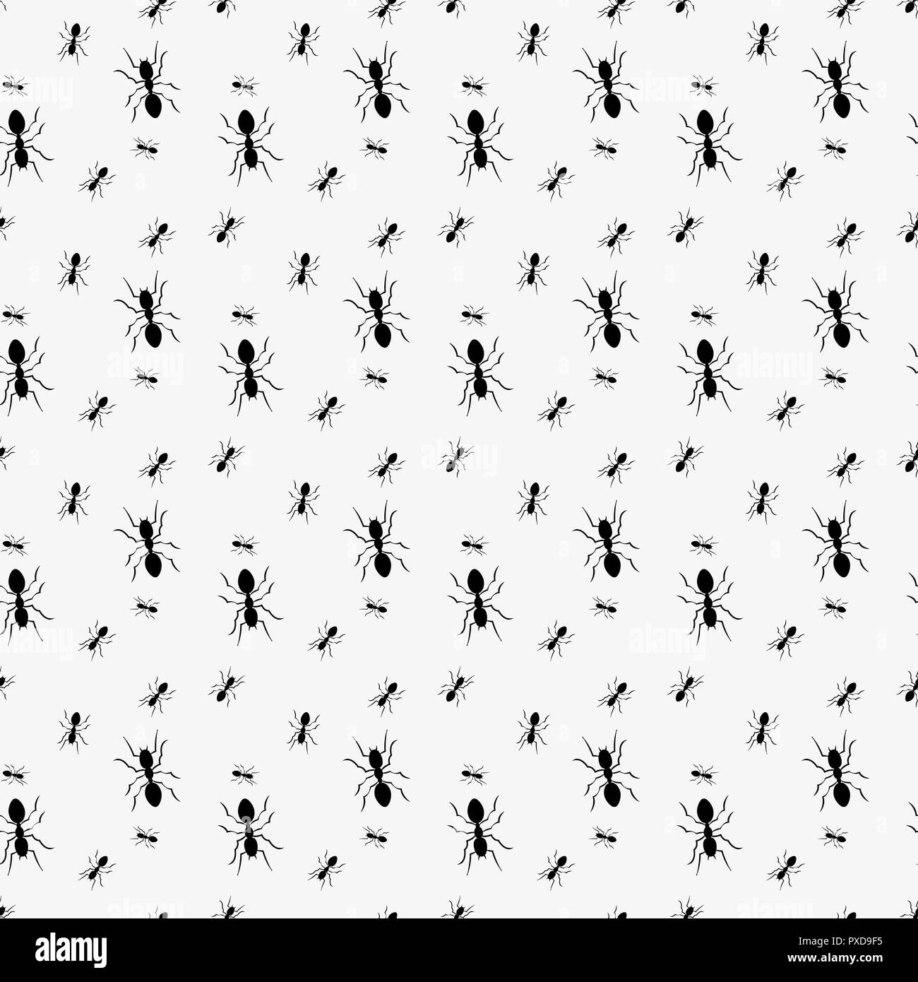 Ant seamless pattern. Black and white vector seamless pattern with ants ...