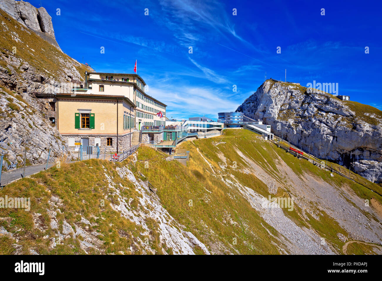 Pilatus mountain peak and walkway view, alpine peaks of Switzerland ...