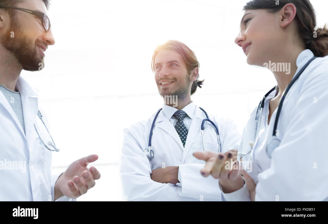 Group of medicine doctors talking during conference, bottom view Stock ...