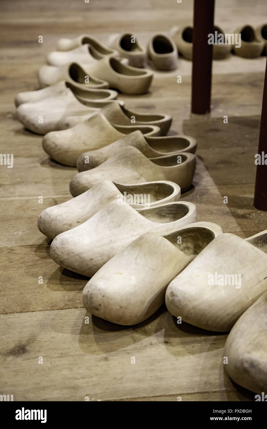 Dutch wooden clogs, shoe making detail, tradition of the Netherlands ...