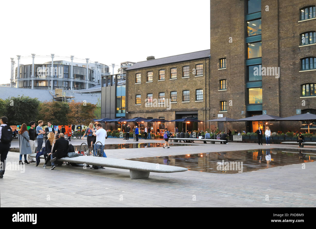 Granary Square at Kings Cross, in Autumn, in London NC1, UK Stock Photo ...