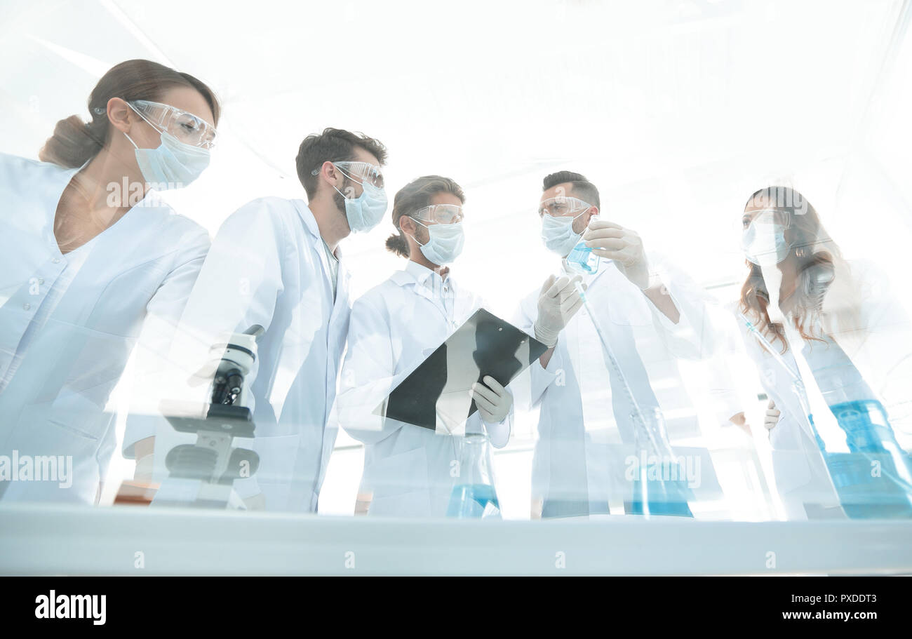 scientists working with test tubes and microscope in the laboratory ...