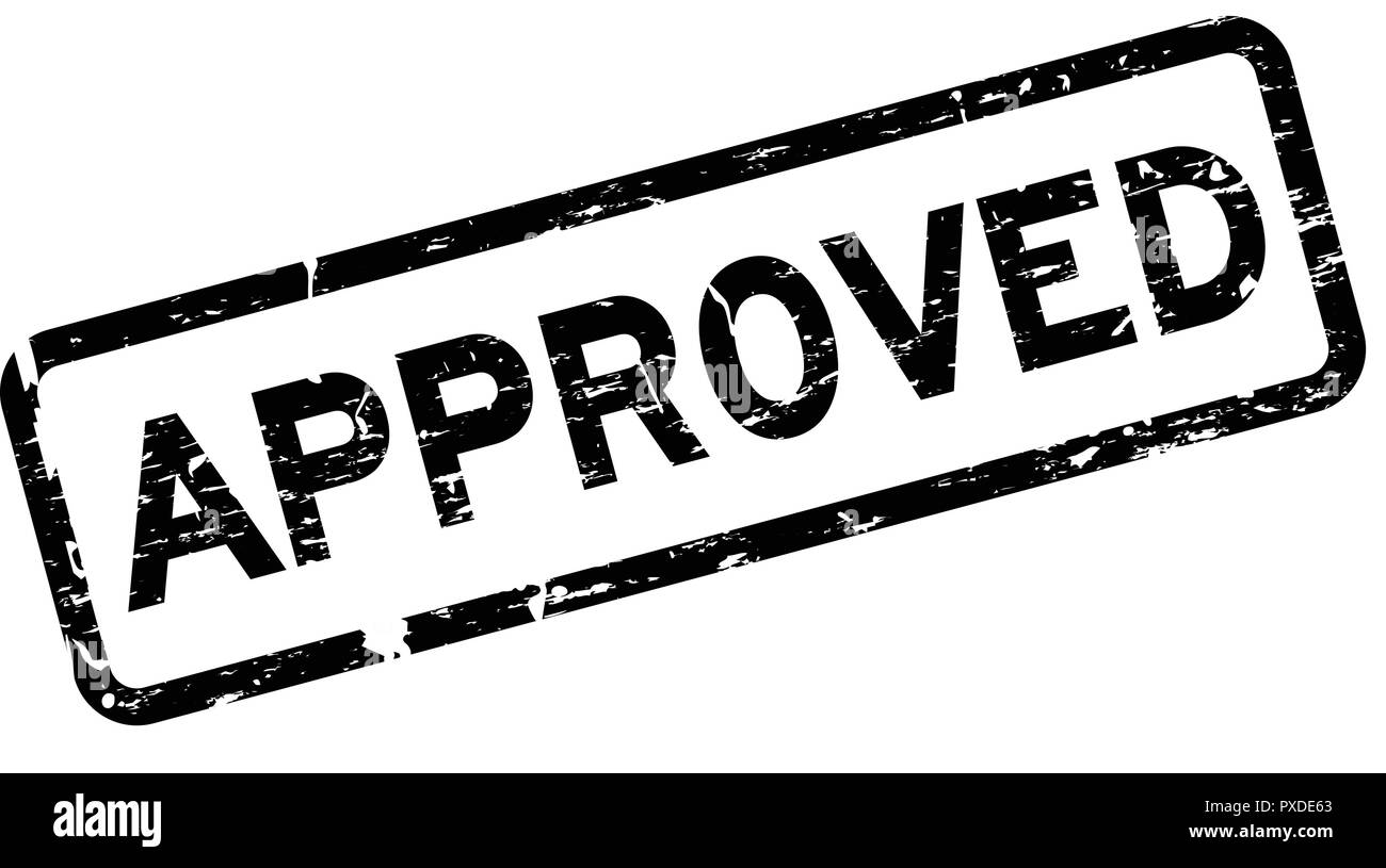 Grunge black approved square rubber seal stamp on white background ...