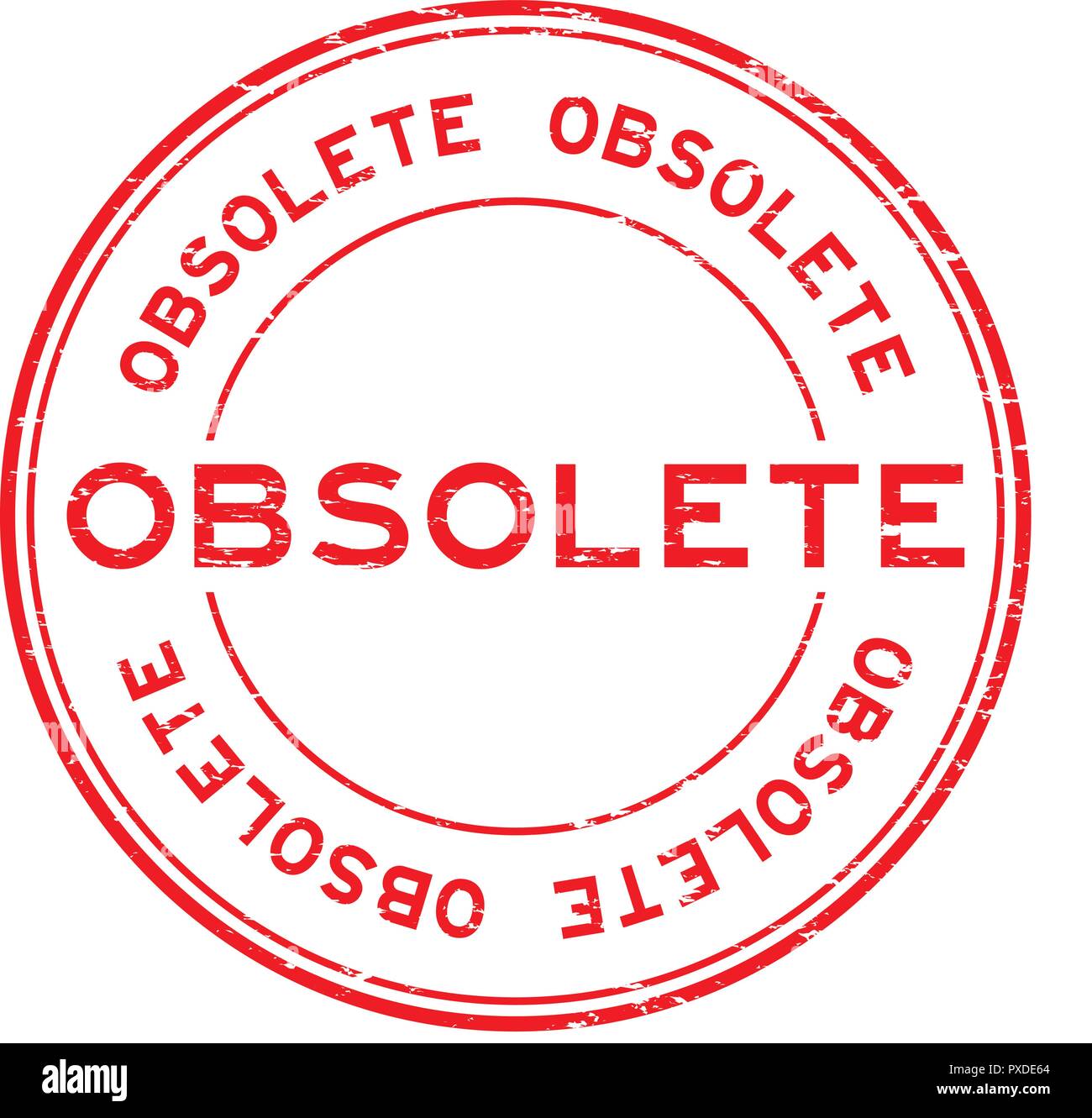 Grunge red obsolete round rubber seal stamp on white background Stock ...