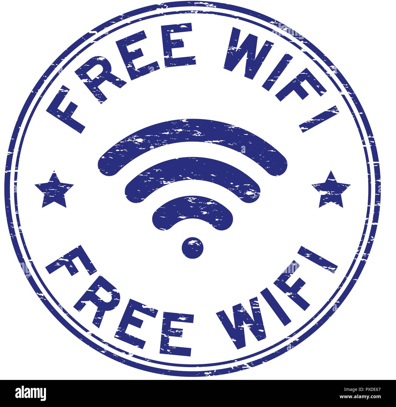 Grunge blue free wifi with signal icon round rubber seal stamp Stock ...