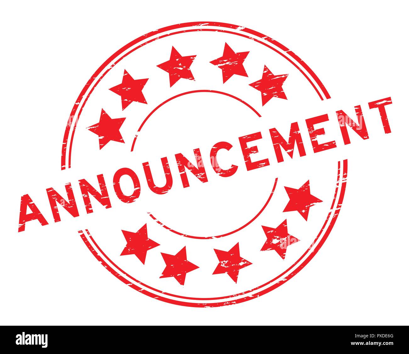 Grunge red announcement with star icon round rubber seal stamp Stock ...