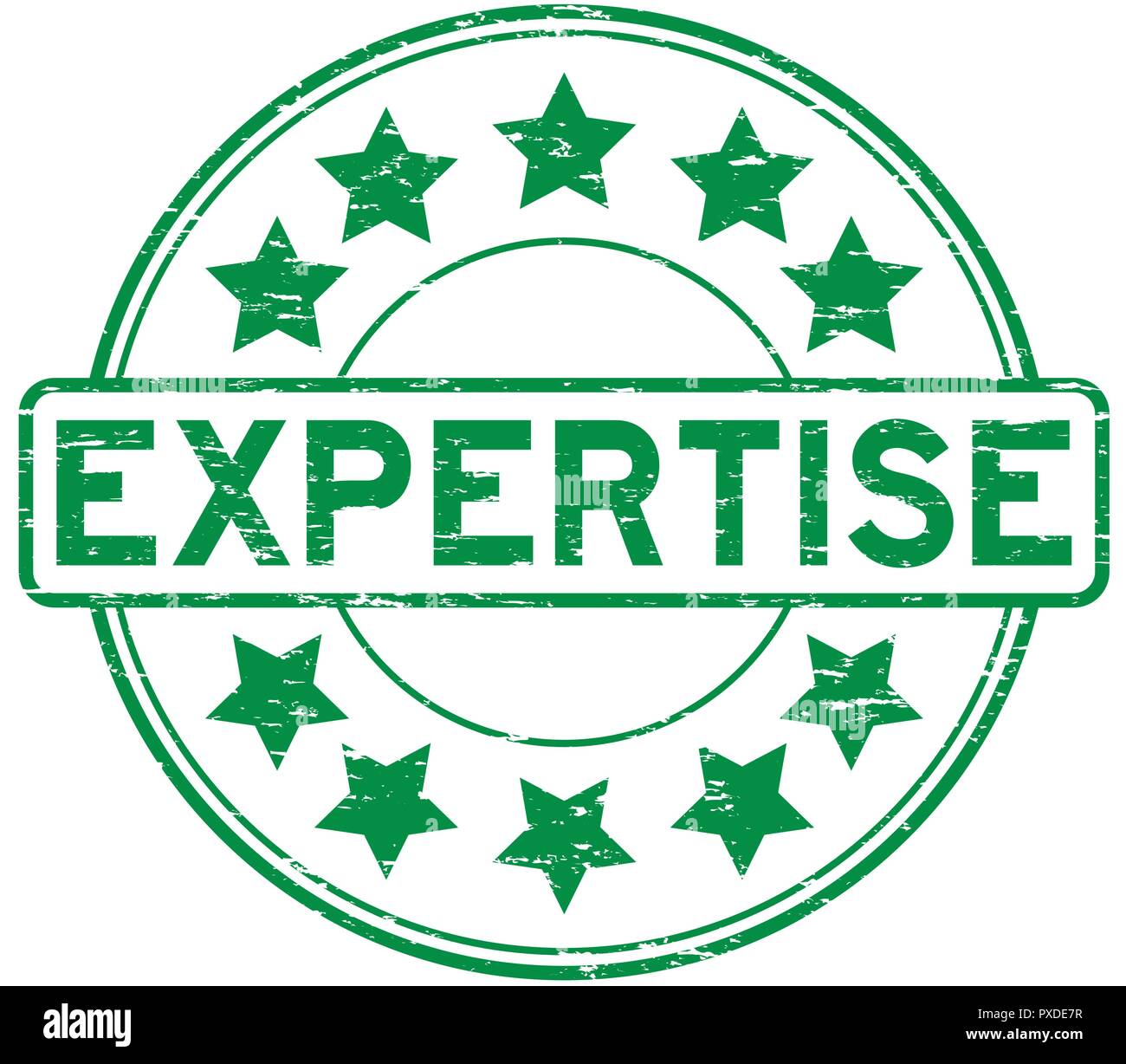 Grunge green expertise with star icon round rubber stamp on white ...