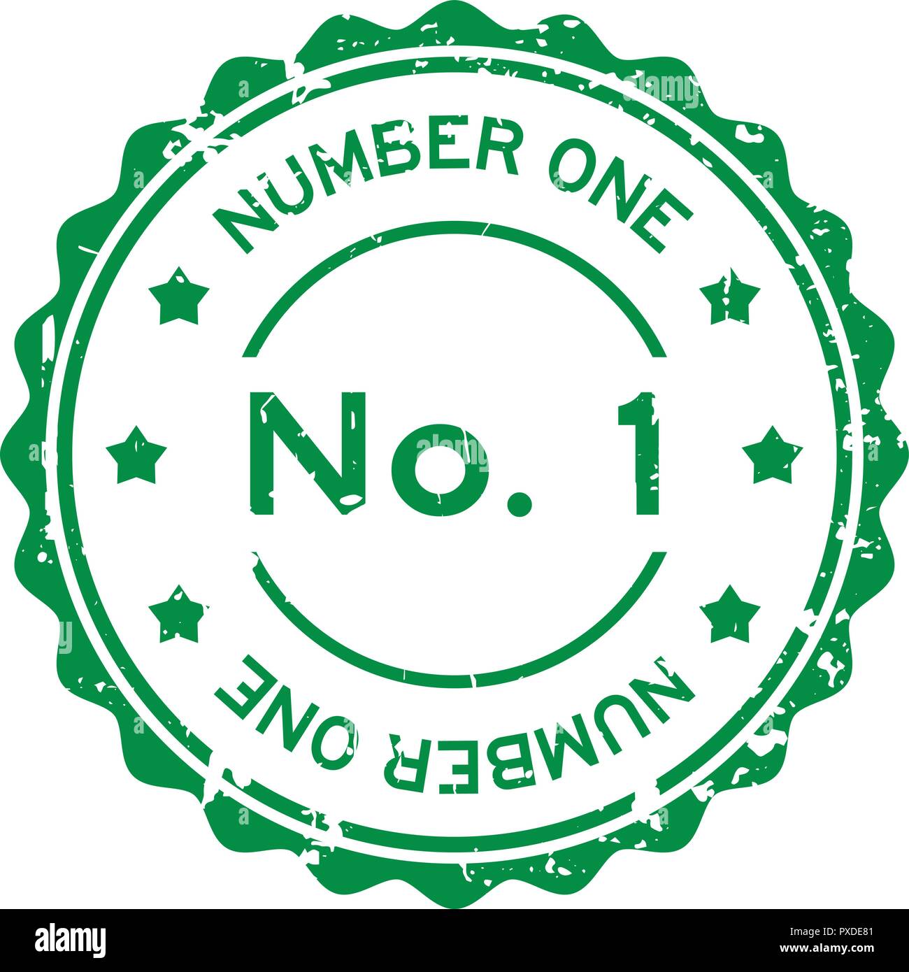 Grunge green No. 1 (number one) round rubber seal stamp on white ...