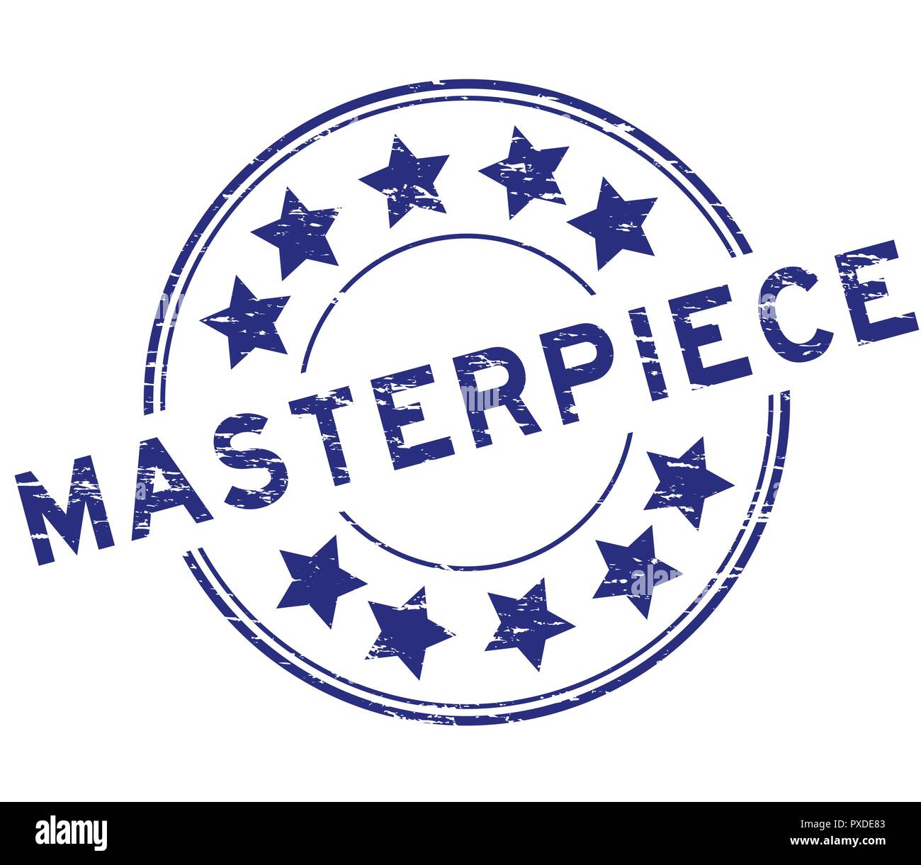 Grunge blue masterpiece round rubber stamp on white background Stock ...