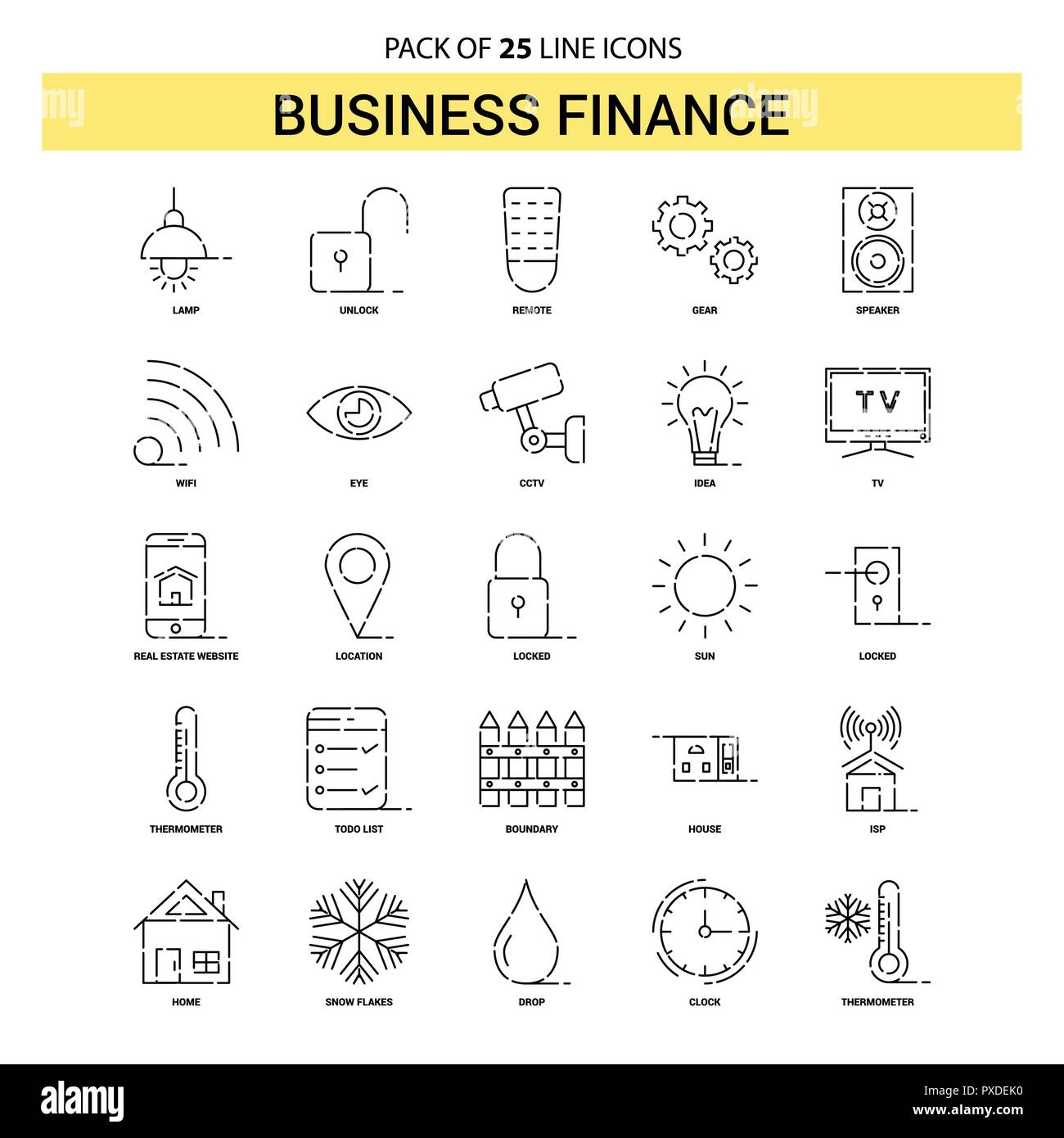 Business Finance Line Icon Set - 25 Dashed Outline Style Stock Vector ...