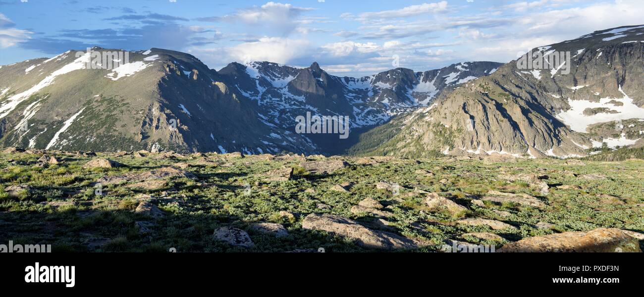 Rock cut overlook of the rocky mountains from the high alpine trail ...