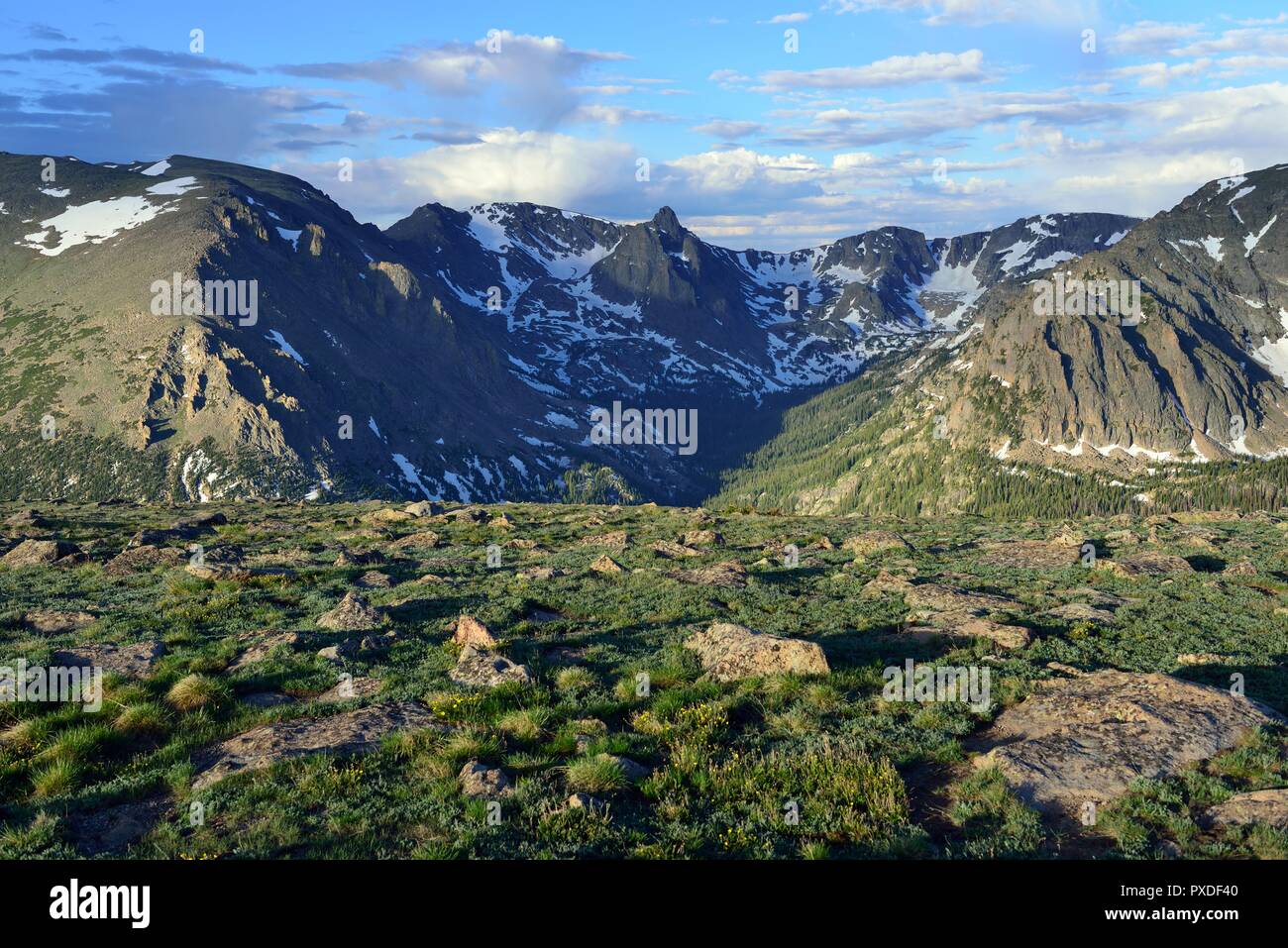 Rock cut overlook of the rocky mountains from the high alpine trail ...