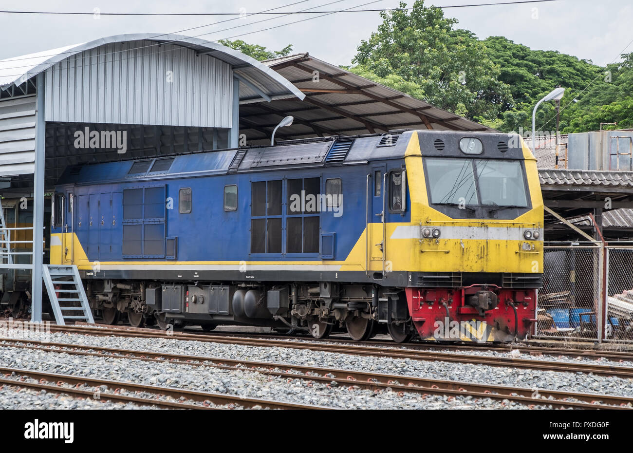 Powerful diesel electric locomotive is parking in the depot for ready ...