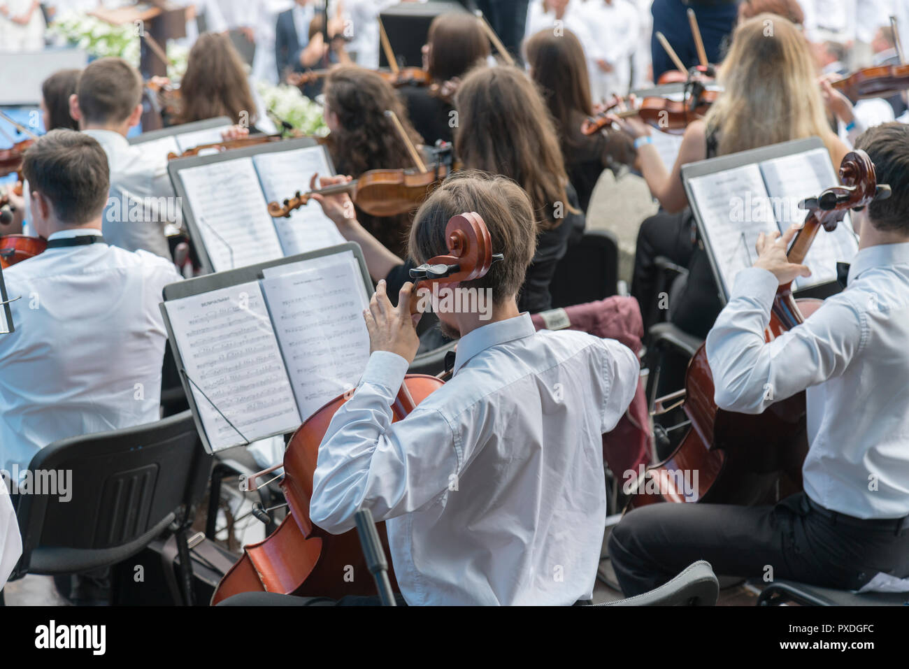 Men with a cello in an orchestra Stock Photo - Alamy