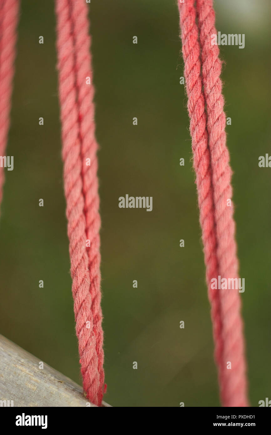 Macro shot detail of a trailing rope ready to hold its weight. Vertical ...