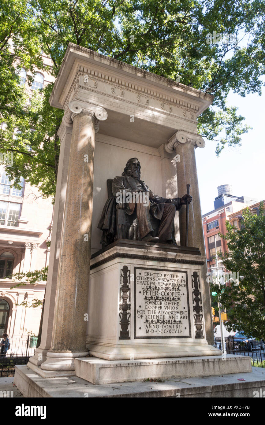 Statue in Peter Cooper Memorial Triangle, NYC Stock Photo - Alamy