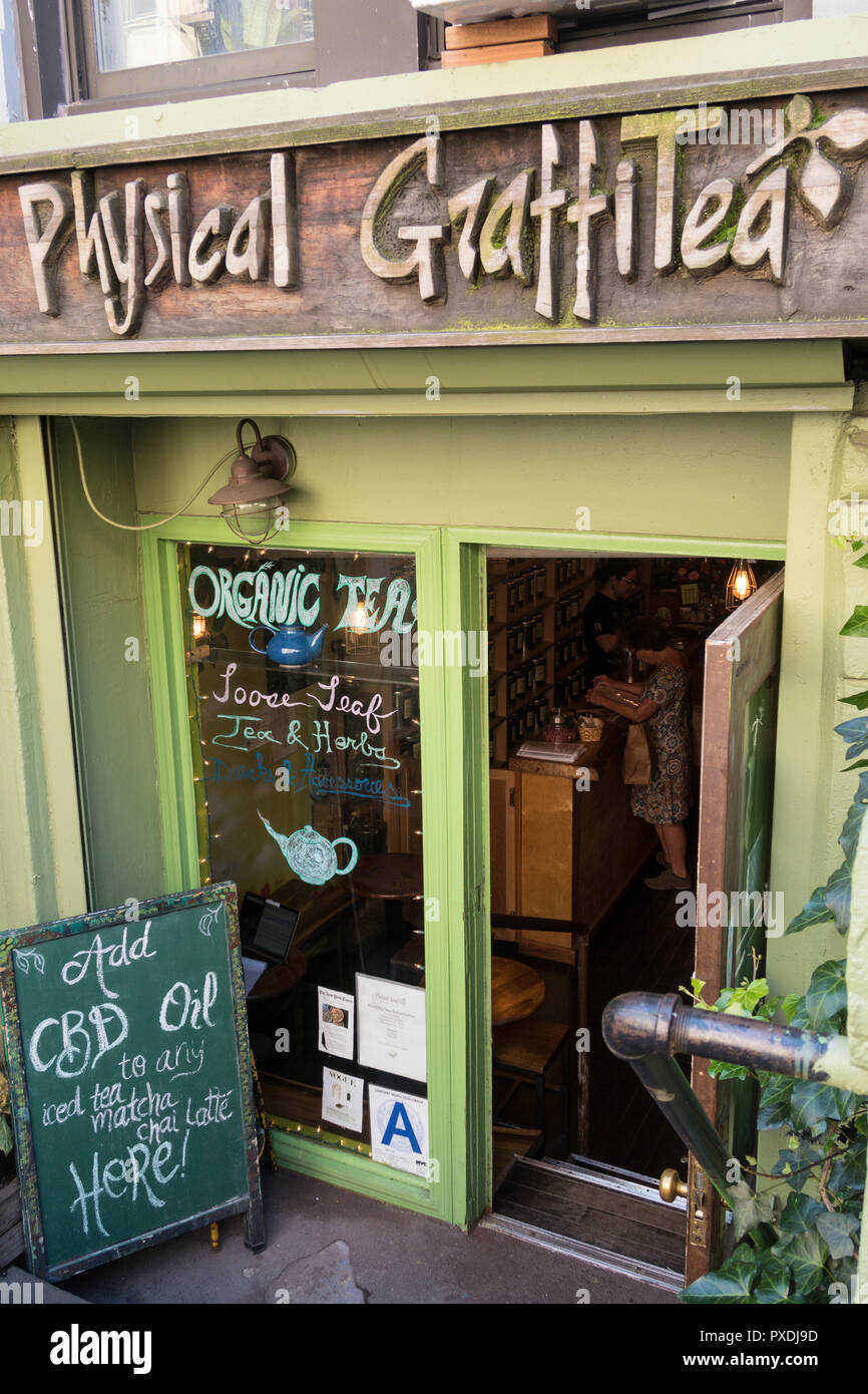 Colorful Physical Graffiti Tea Shop Sign, East Greenwich Village, NYC ...