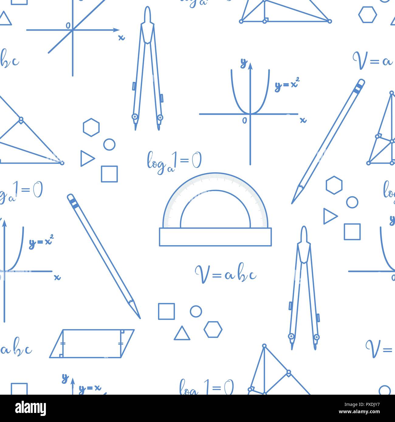 Mathematical scientific vector seamless pattern with geometry plots ...
