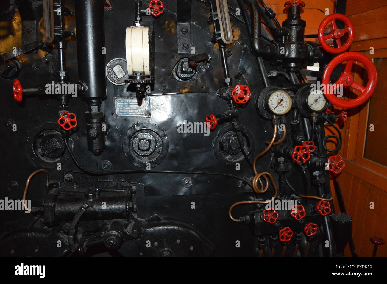 Steam engine controls,York Railway Museum 2018 Stock Photo - Alamy