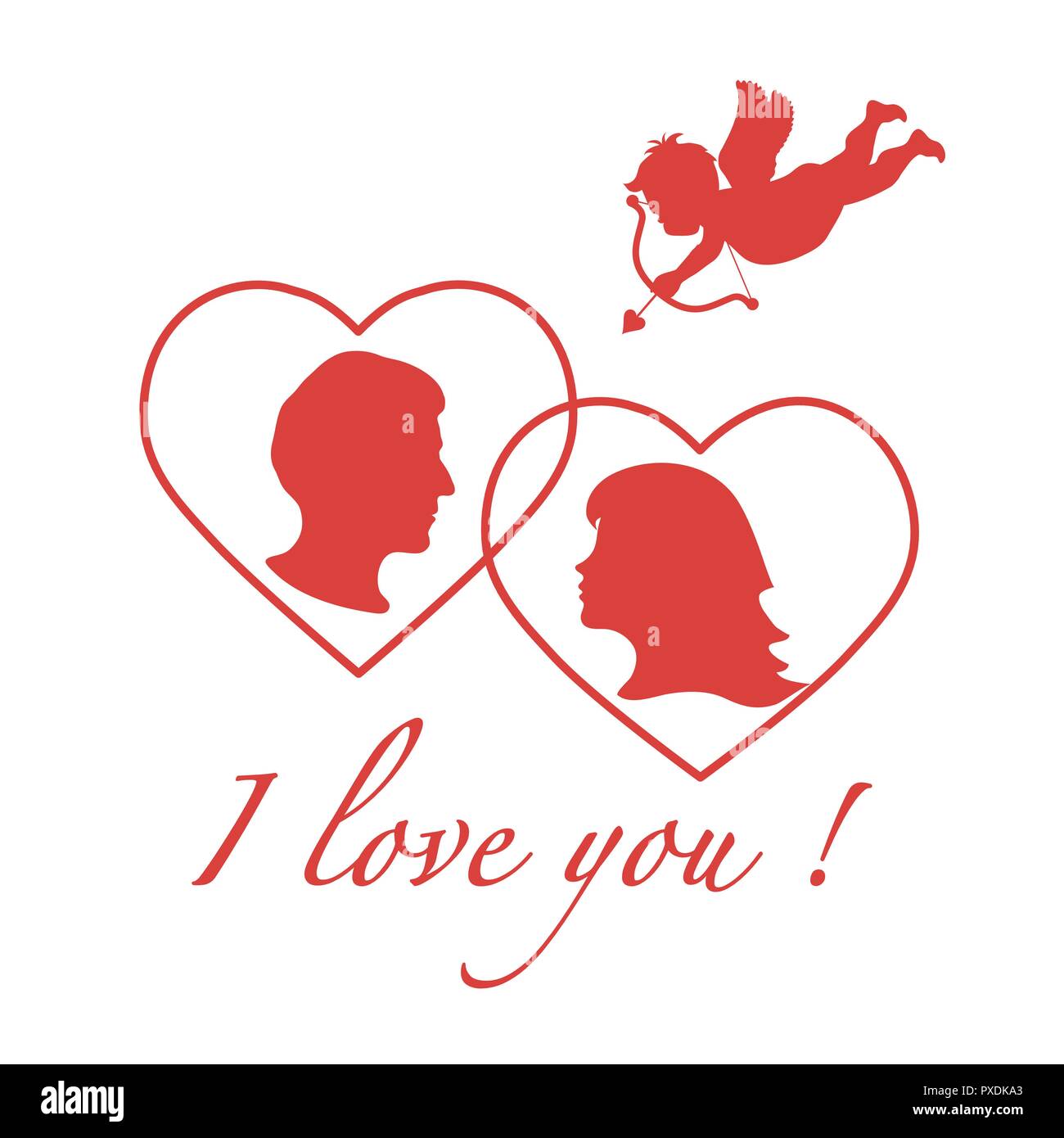 Vector illustration with cupid archery and a couple in love. Happy ...