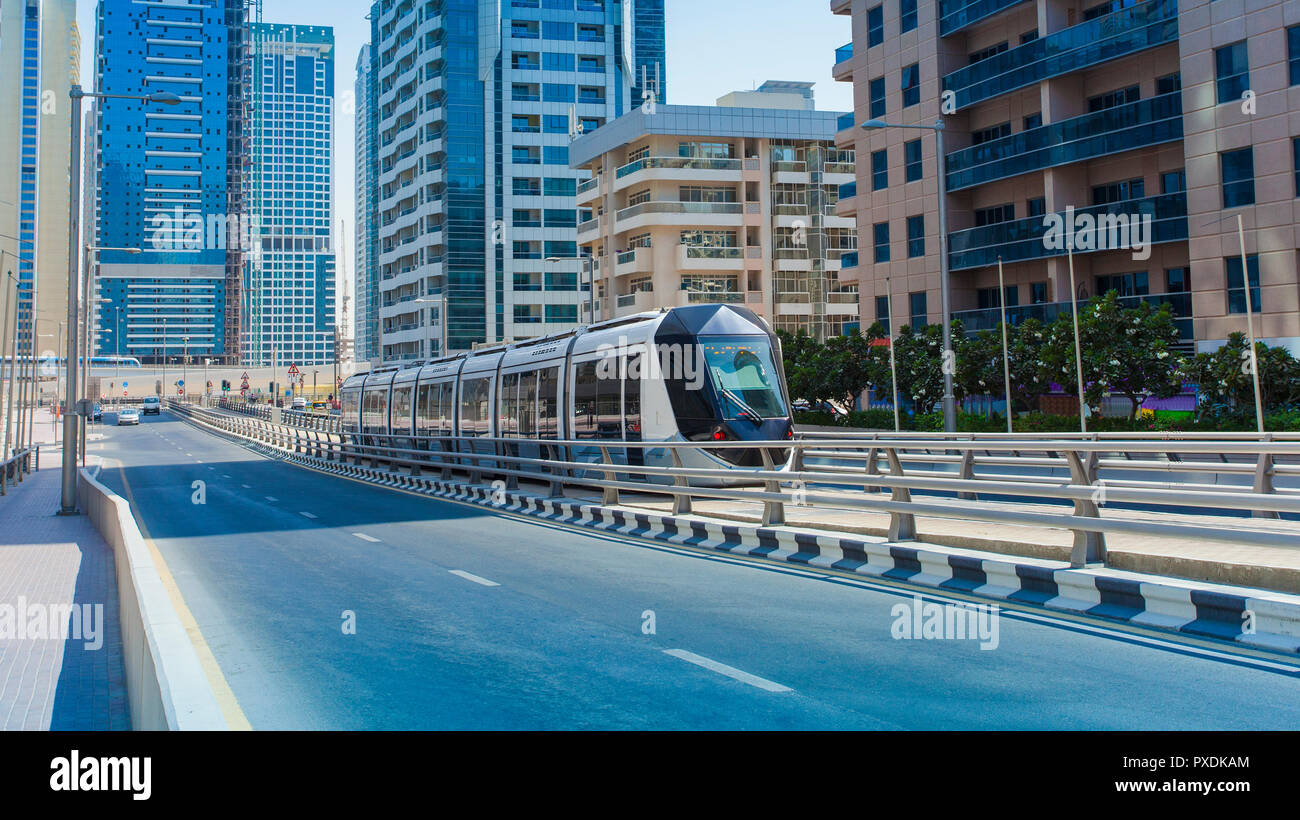 Dubai city tram on modern railway. United Arab Emirates Stock Photo - Alamy