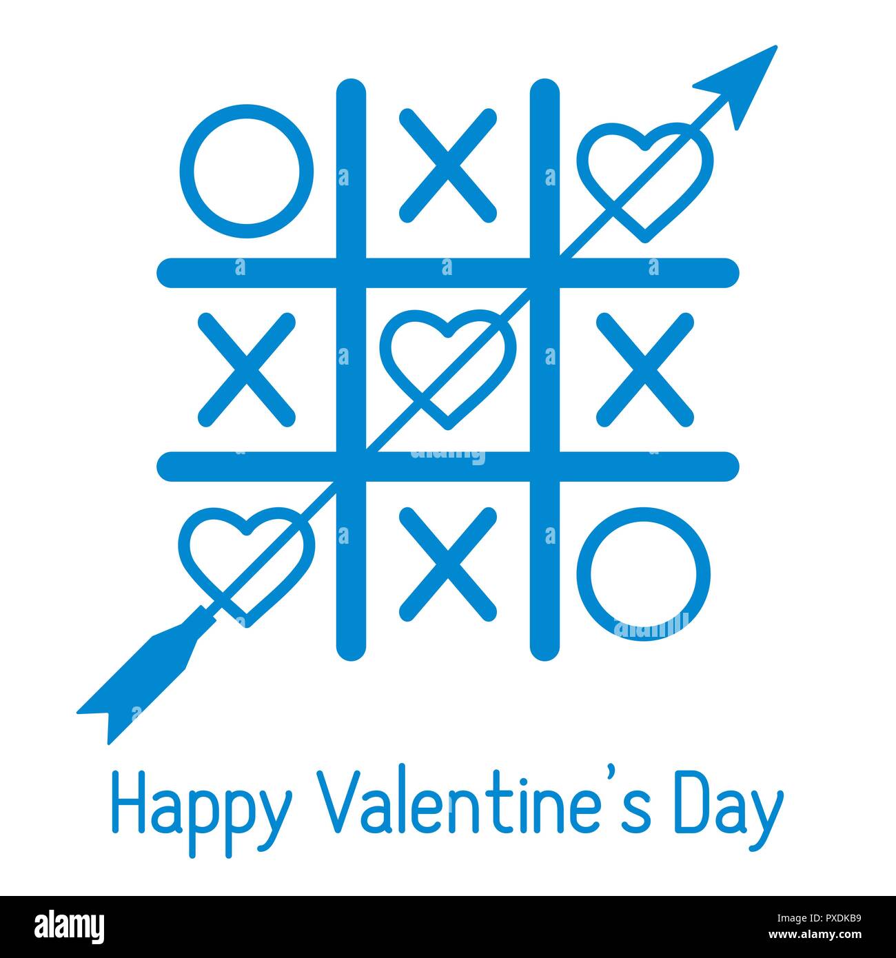 Vector illustration of tic-tac-toe game with hearts and arrow. Happy ...