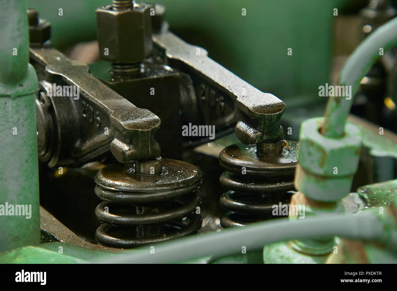Detail of the suction and discharge valves of a Diesel engine while ...