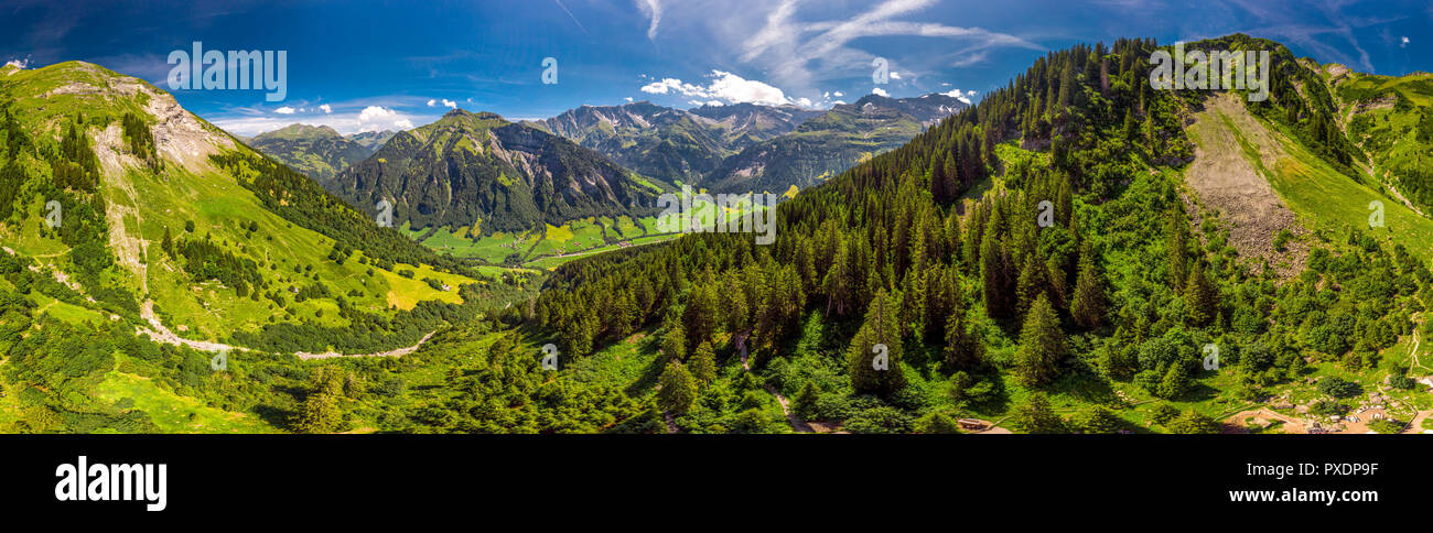 Aerial view of Elm village and Swiss mountains - Piz Segnas, Piz ...