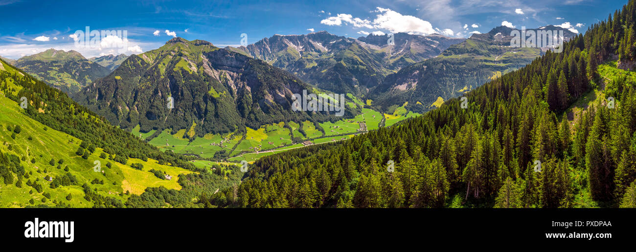 Aerial view of Elm village and Swiss mountains - Piz Segnas, Piz ...