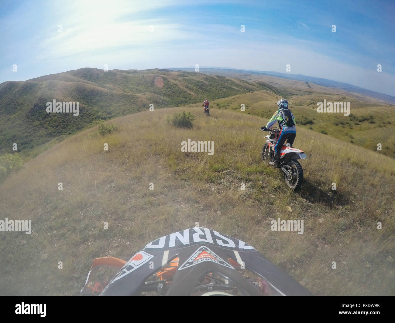 Enduro journey with dirt bike in high mountains in Caucasus nature ...