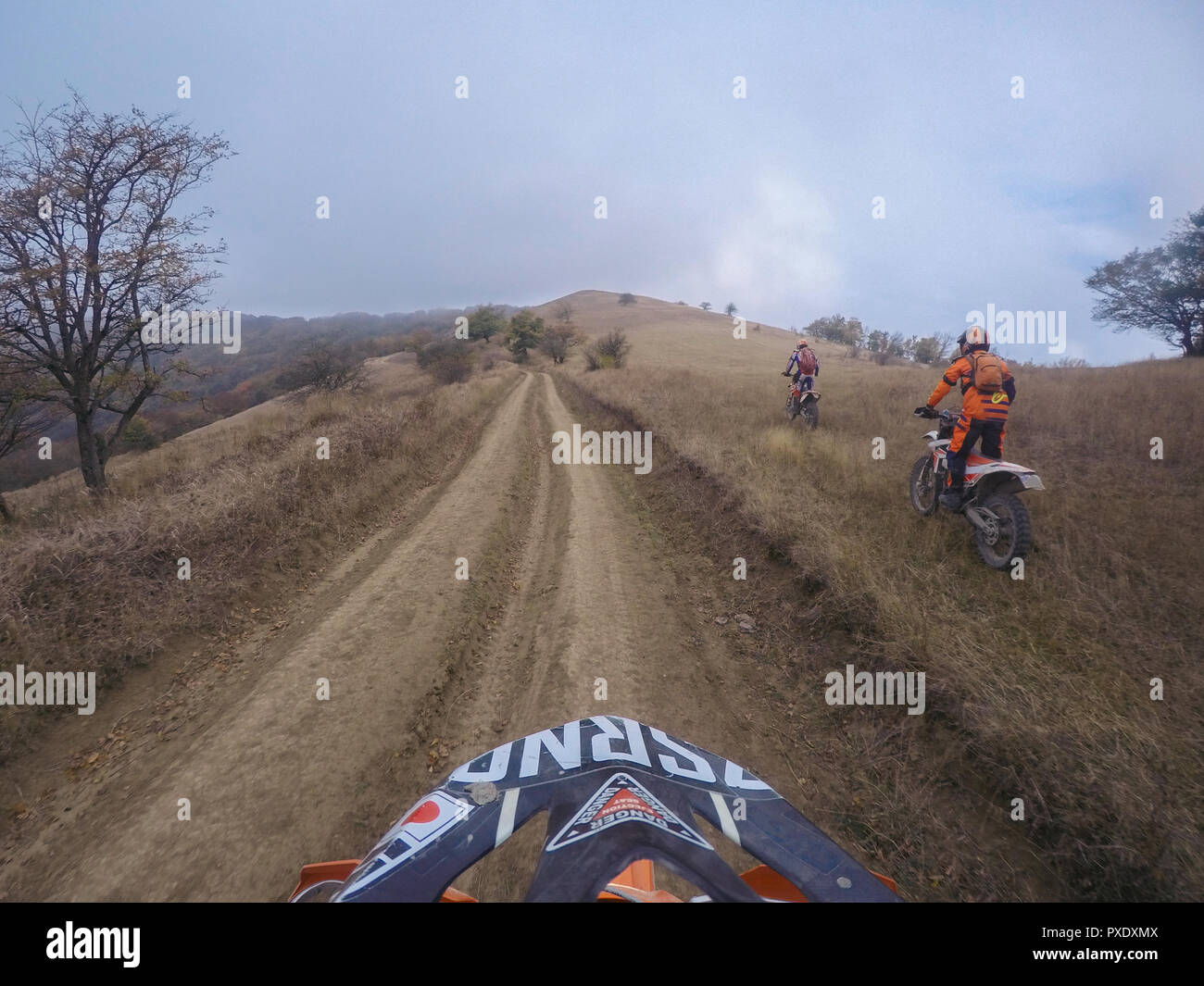 Enduro journey with dirt bike in high mountains in Caucasus nature ...