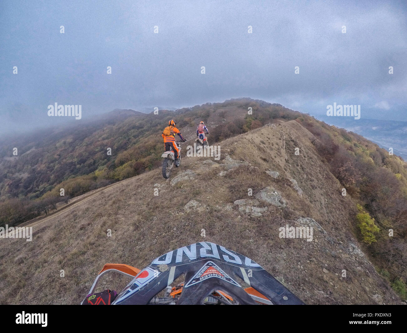 Enduro journey with dirt bike in high mountains in Caucasus nature ...