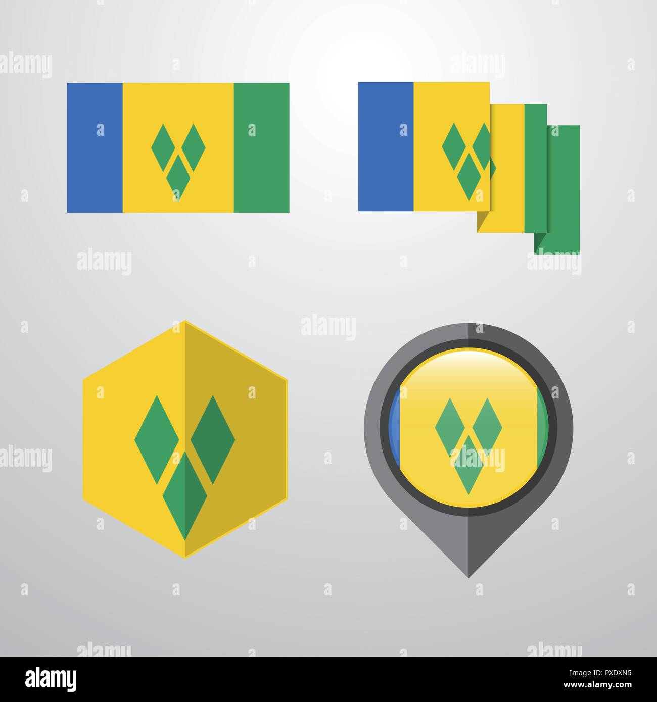 Saint Vincent and Grenadines flag design set vector Stock Vector Image ...