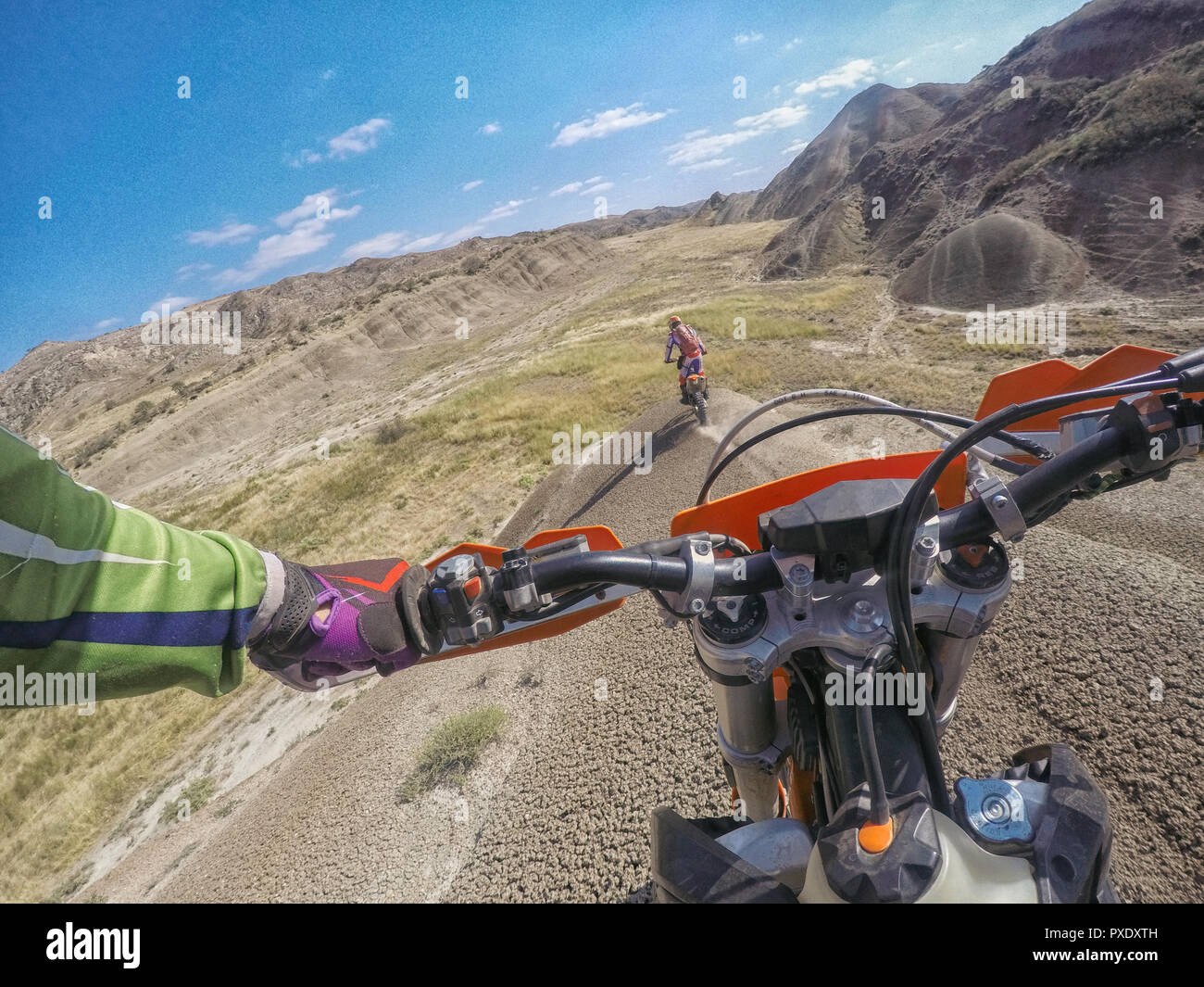 Enduro journey with dirt bike in high mountains in Caucasus nature ...