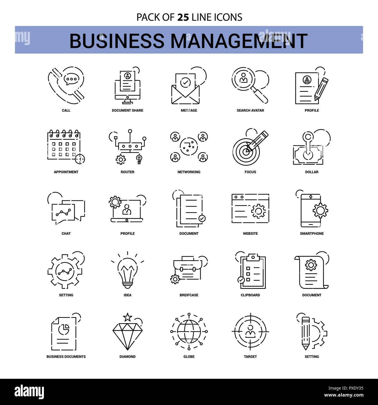 Business Management Line Icon Set - 25 Dashed Outline Style Stock ... Business Management Line Icon Set - 25 Dashed Outline Style Stock ...