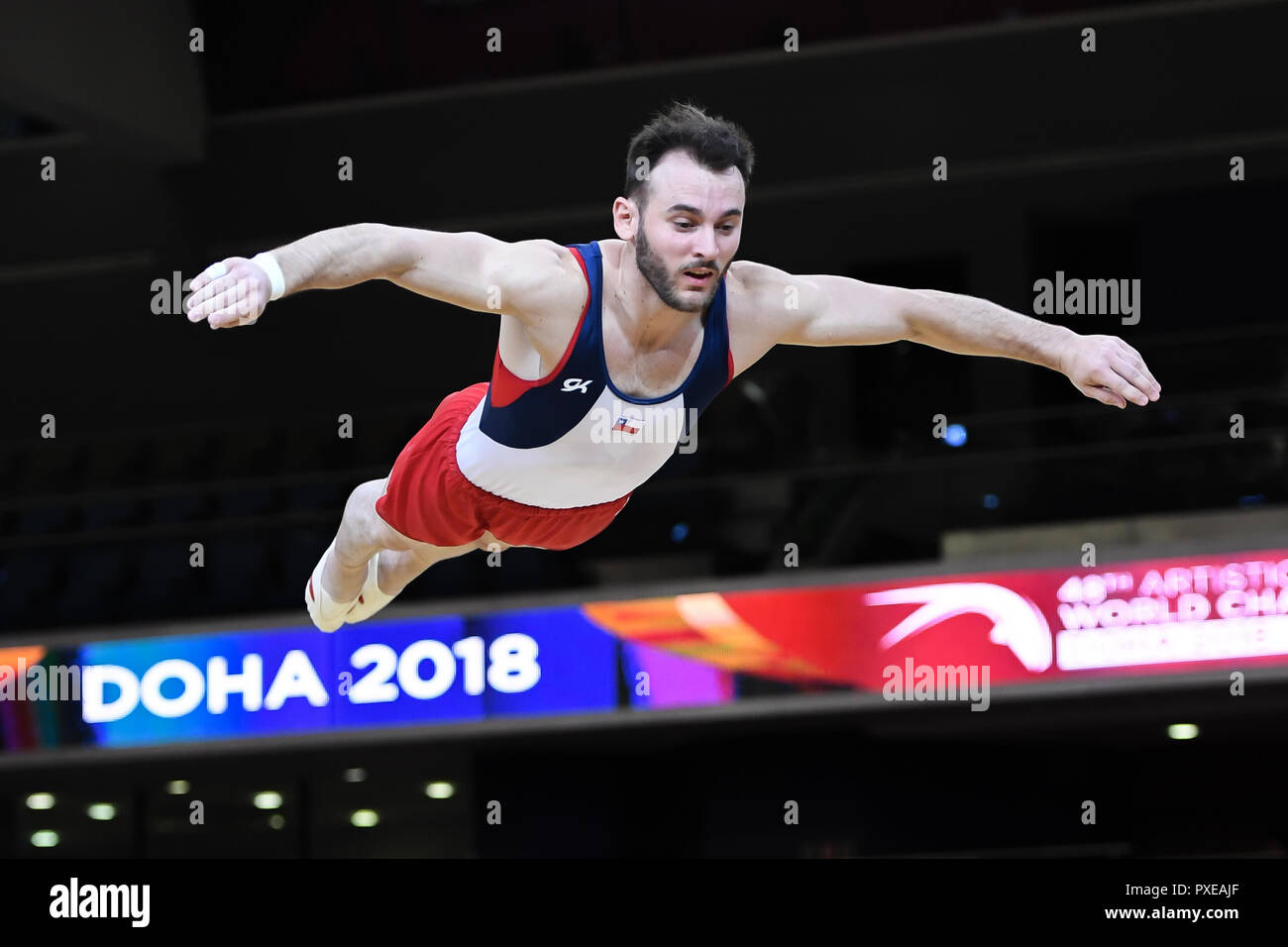 Doha, Qatar. 22nd Oct, 2018. TOMAS GONZALEZ from Chile practices on the ...