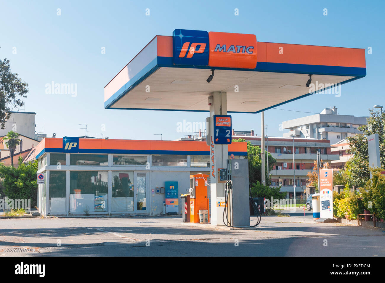 CARRARA. ITALY - OCTOBER 21, 2018 - IP gas station in Tuscany, Italy ...