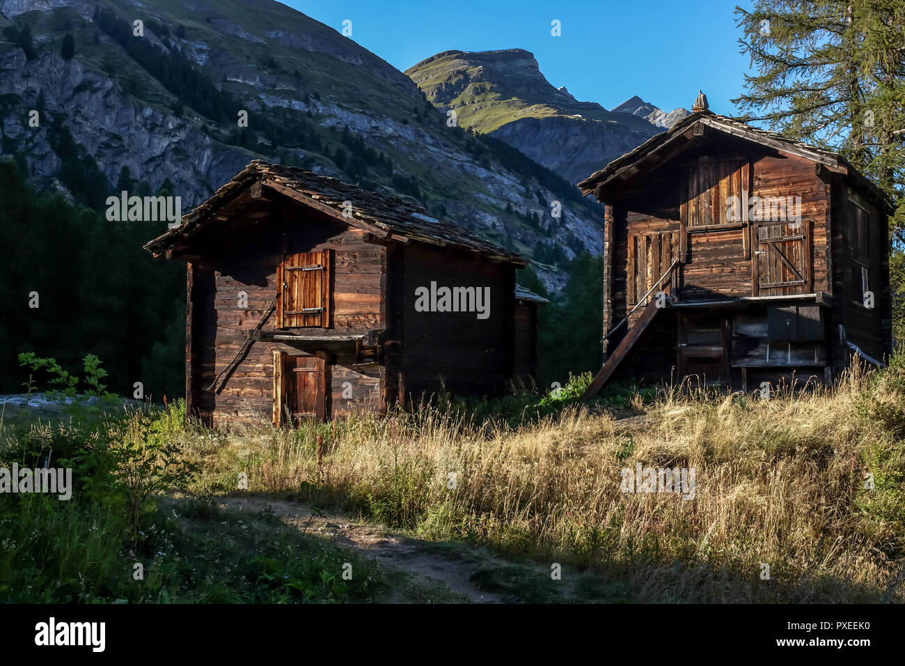 Image shows typical old Swiss wooden huts, Monday 22 August 2016, near ...