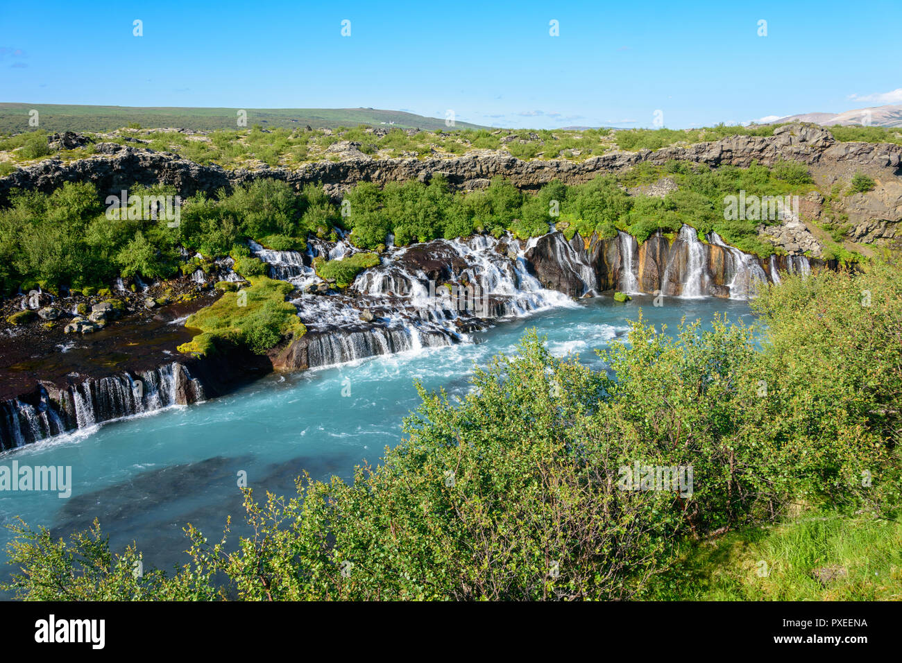 Hraunfossar lava falls in Iceland, where water comes out of the porous ...